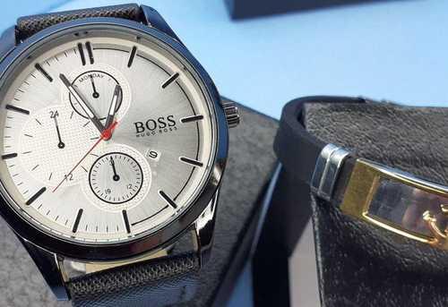 Часы Boss наручные + Браслет позолоченный Якорь