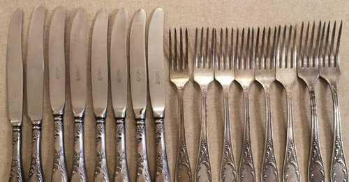 Ножи, вилки и столовые ложки из мельхиора