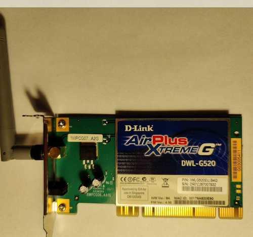 Wifi адаптер pci низкопрофильный D-Link dwl-g520