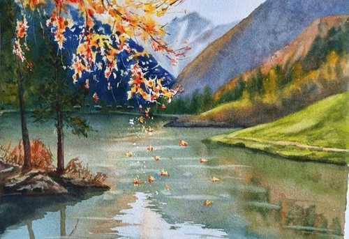 Картина акварель ручная работа - Осень в Швейцарии