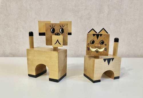 Деревянные фигурки кошка с собакой