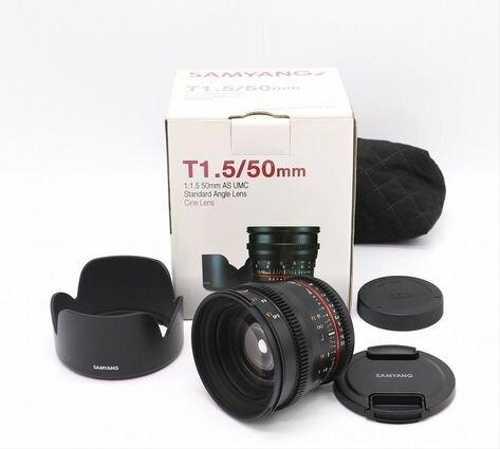 Samyang 50mm T1.5 AS UMC for Canon EF в упаковке