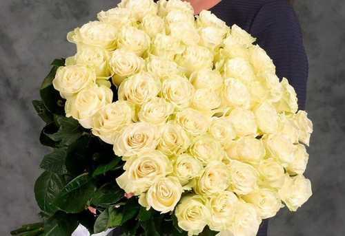 Шикарный букет из белых Эквадорских роз 50-100 см