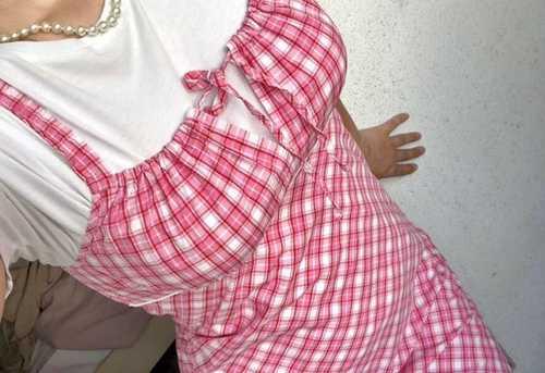 Розовое винтажное платье в клетку Esprit