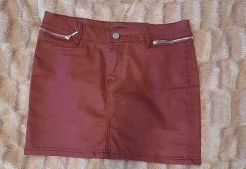 Джинсовая мини юбка бордовый размер 42