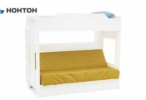Двухъярусная кровать с диван-кроватью желтый / бел