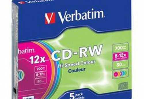 Диски CD-RW Verbatim 5шт slim color 43167