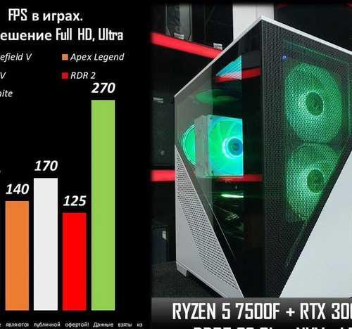 Игровой пк Ryzen 5 7500F / RTX 3060Ti / 32Gb DDR5