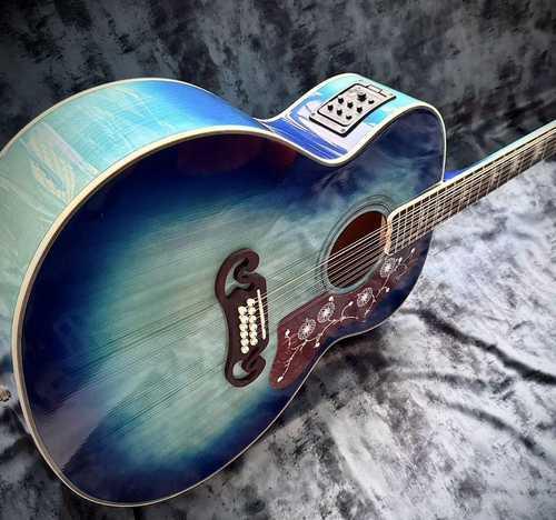 Gibson SJ 200 12 струн Полный Массив Sea Foam blue