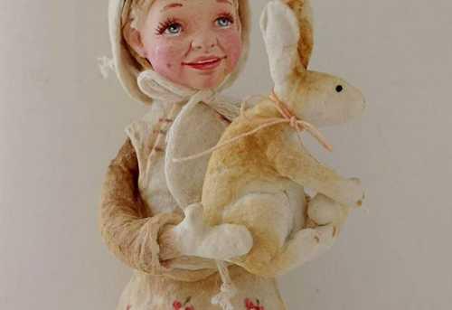 Девочка с кроликом ватная ёлочная игрушка