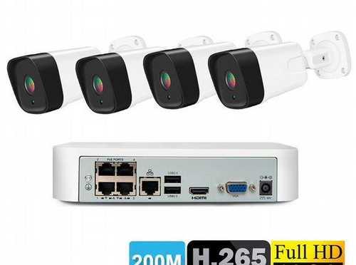 Комплект видеонаблюдения 4 IP POE камеры 2M FullHD