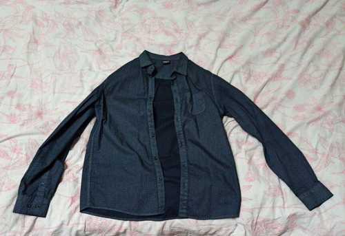 Тёмно-синяя узорная рубашка в школу мужск ostin