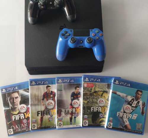 PS4 Slim с 2 геймпадами