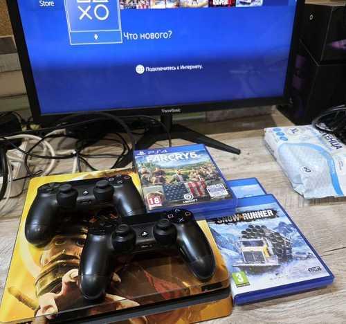 Sony PlayStation 4 Slim, 500 ГБ, 2 геймпада