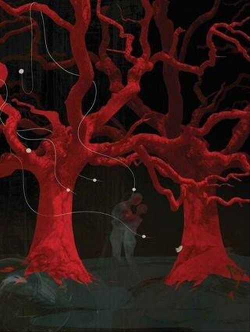 Итальянская картина Red Trees. Фактурная штукатурк