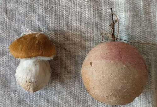 Ватная ёлочная игрушка гриб, яблоко СССР