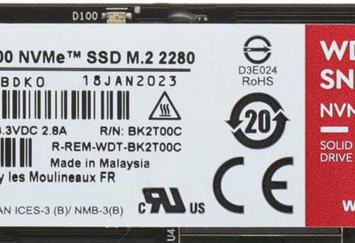SSD накопитель WD Red SN700 WDS400T1R0C 4тб, M.2 2