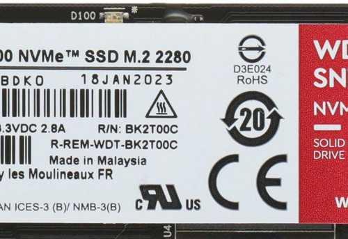 SSD накопитель WD Red SN700 WDS400T1R0C 4тб, M.2 2