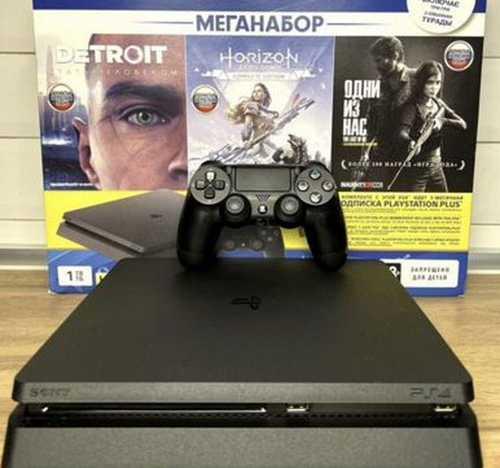 Sony playstation 4 slim 1tb с дисками и 3 геймпада