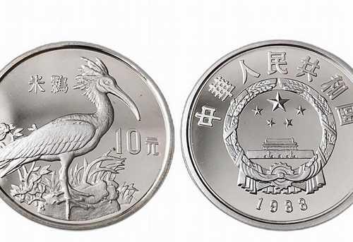 Монета, серебро. Китай, 10 юаней 1988 г