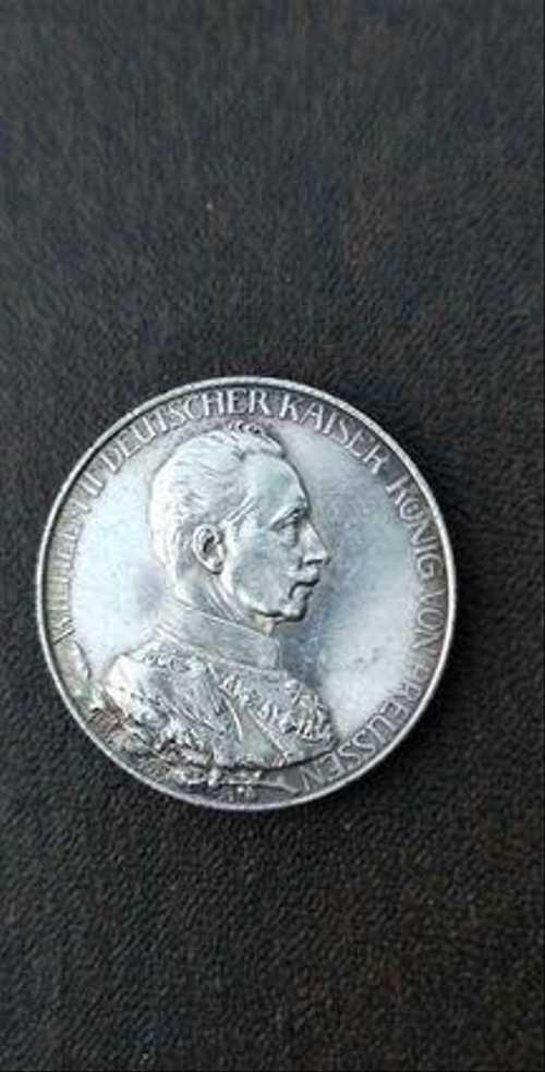 Монета 2 марки 1913 г. Вильгельм 2 серебро