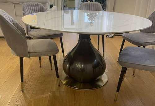 Раздвижной Кухонный стол круглый 135см керамика