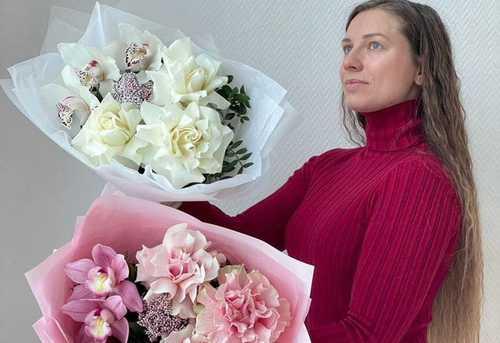 Букет с французкими розами и орхидеями
