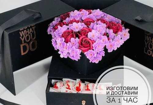 Мыльные розы цветы в коробке сюрприз