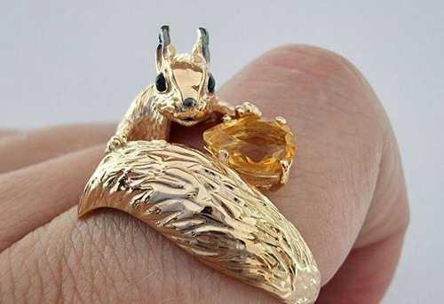 Золотое кольцо Белочка с цитрином
