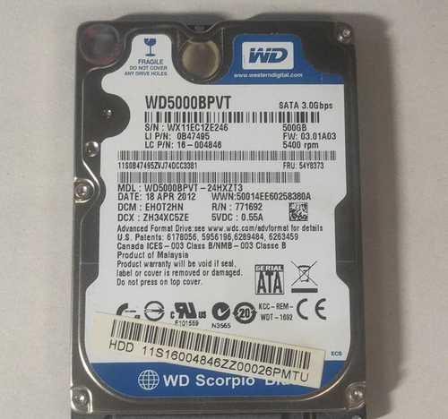 WD5000bpvt 500GB