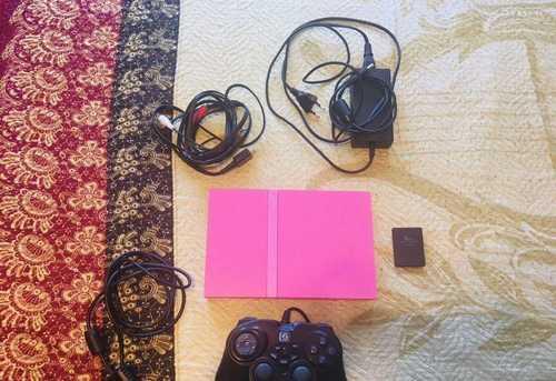 PS2 Pink PlayStation 2 + 64 гб (22 игры)