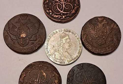 6 монет Екатерины 2 Оригинал медь Реплика серебро