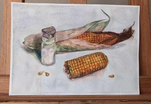 Рисунок акварелью "Кукуруза"