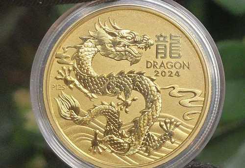 Золотая монета Австралии Дракон 2024 г
