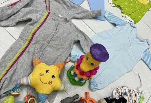 Одежда для новорожденного 62-80 и игрушки пакетом