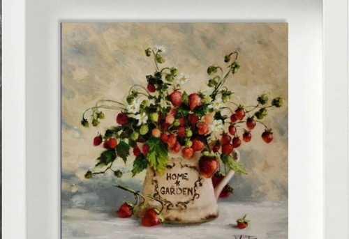 Картина маслом ягоды земляника