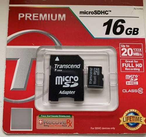 Карта памяти MicroSD 16 GB Transcend