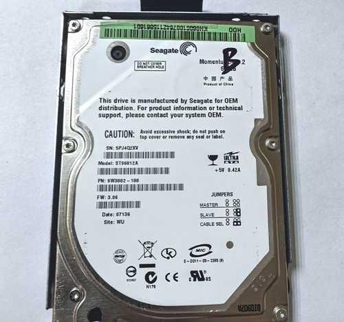 Жесткий диск 2,5 Seagate 60Gb Нерабочий