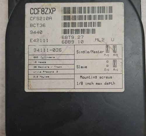 Жесткий диск Conner CFS210A 210Mb 1994г