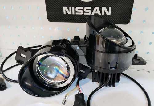 Противотуманки led линзы lazer nissan 2-х цветные