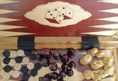 Нарды с шахматами с шашками деревянные ручная раб