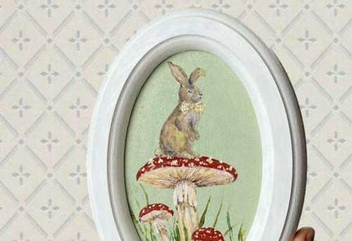Картина миниатюра в детскую кролик мухомор