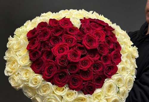 Букет цветов, сердце из роз, 101роза