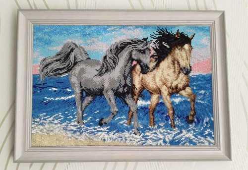 Картина вышивка бисером "Лошади"