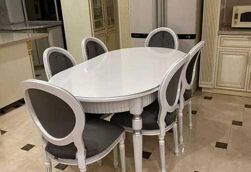 Стол «Рифленка» белый/серебро / Столы стулья