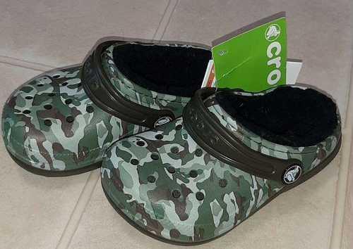 Crocs, classic lined clog k dark camo green/black