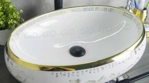 Раковина накладная GID-ceramic Nc472 белый / золот