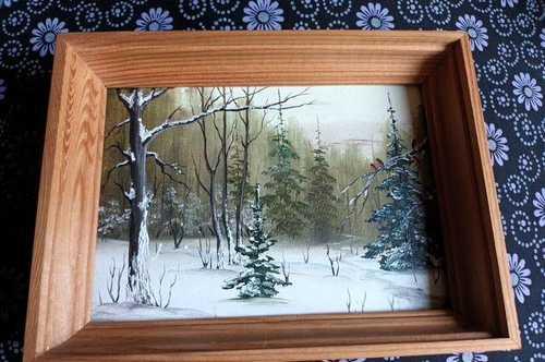 Картина "Зимний лес" картон, масло 15,5х20,5