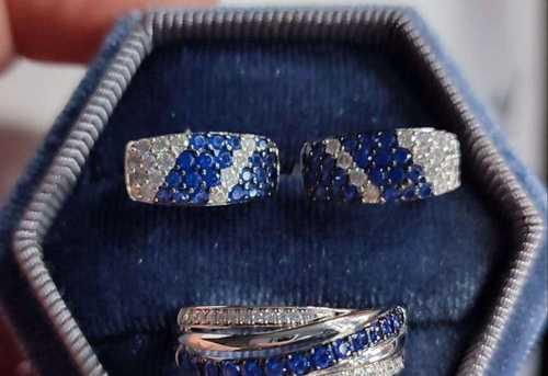 Серебряные серьги, кулоны и кольцо