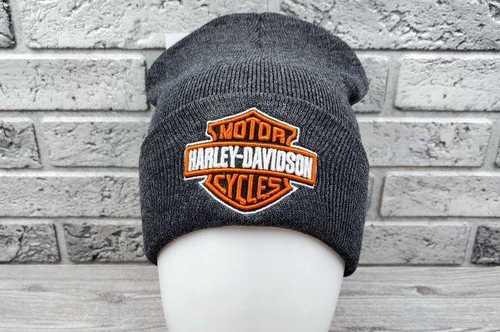 Шапка вязаная Harley Davidson серая,цветной лого
